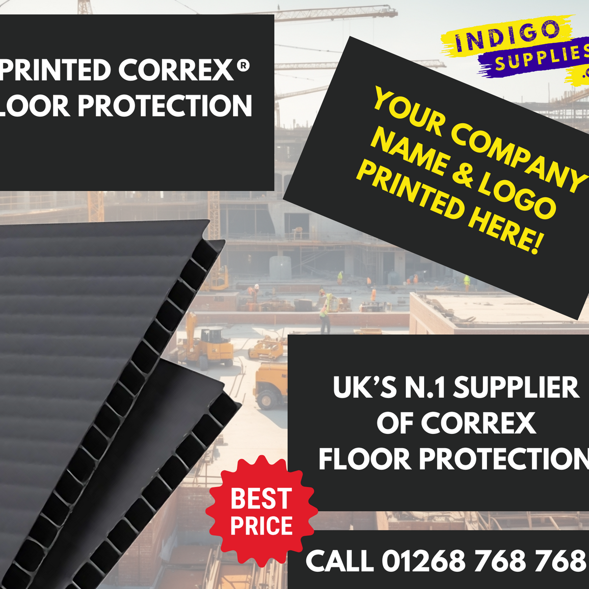 Correx® Custom Printed Floor Protection Sheets | Indigo Supplies Ltd